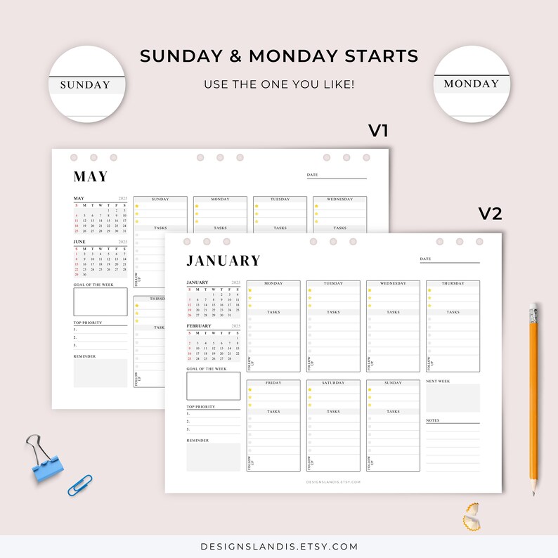 2025 Weekly Planner Printable Landscape, 2025 Calendar, 2025 Monthly ...
