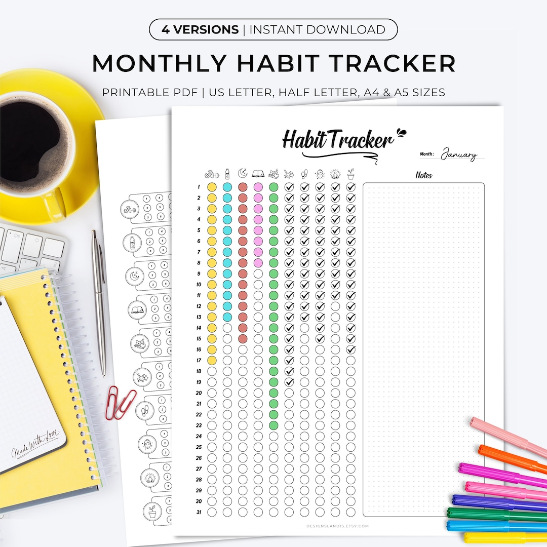 Habit Tracker Printable, Monthly Habit Tracker, Activity Tracker, Daily ...