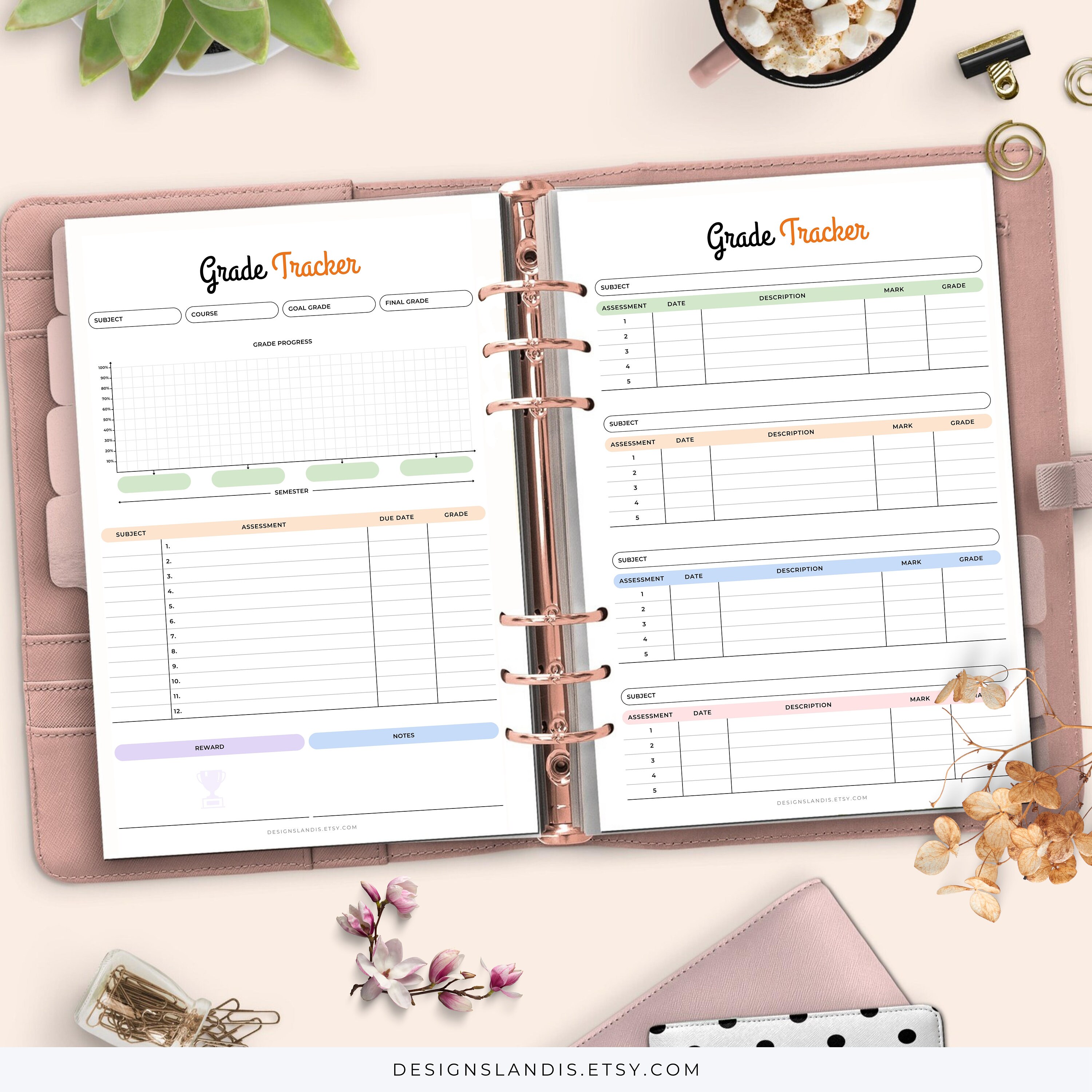 Grade Tracker Printable, Assignment Tracker, Teacher Grade Log, Student ...