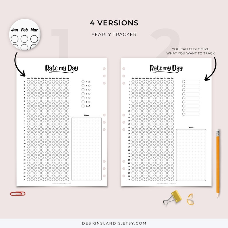 Rate My Day Printable, Monthly Habit Tracker, Self-improvement Tracker ...