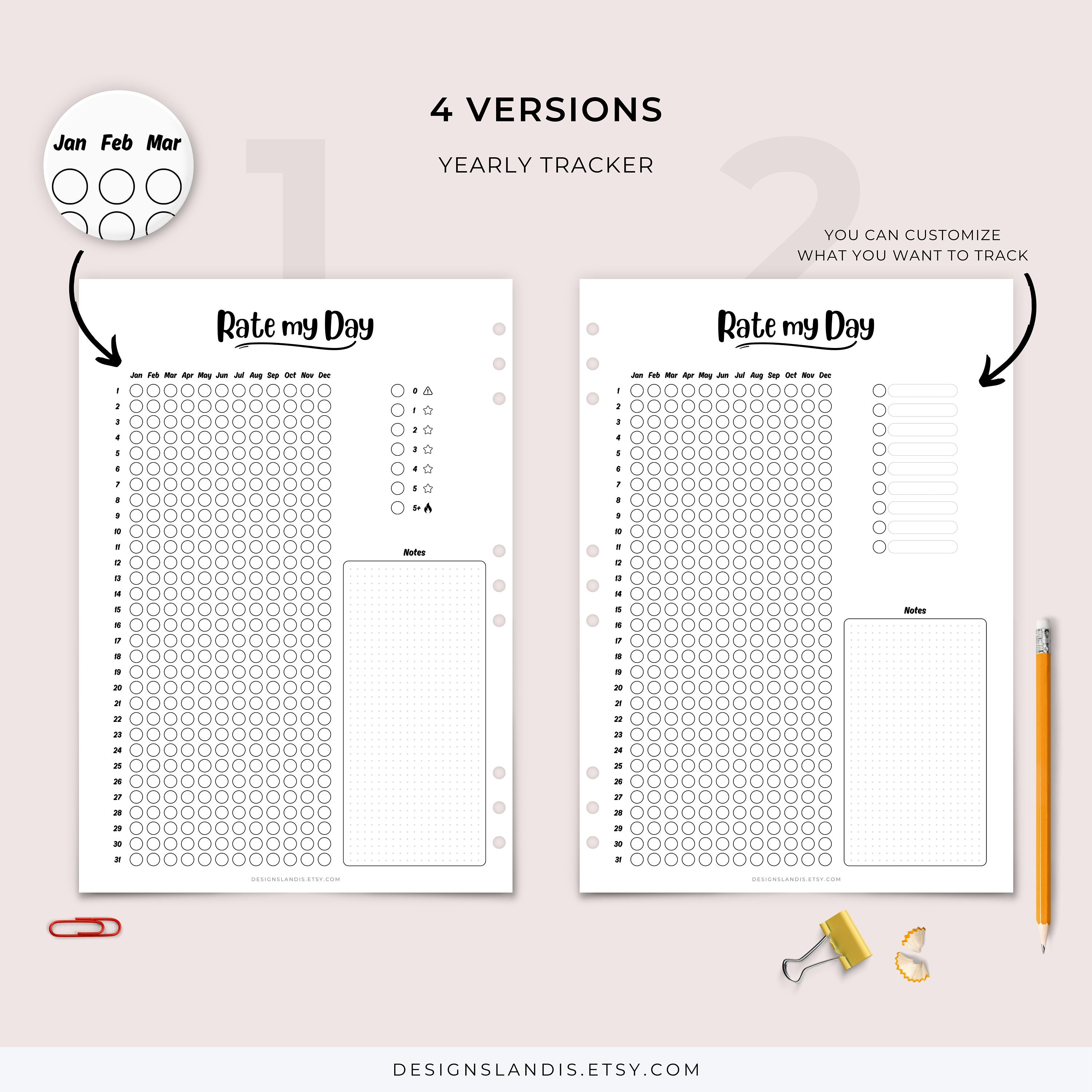 Rate My Day Printable, Monthly Habit Tracker, Self-improvement Tracker ...