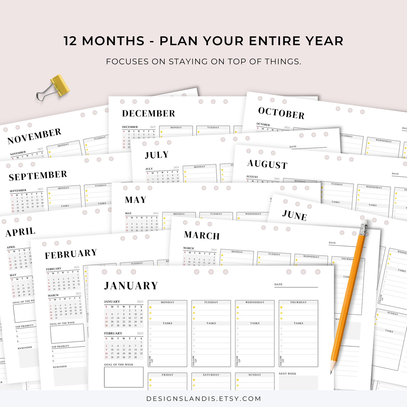 2025 Weekly Planner Printable Landscape, 2025 Calendar, 2025 Monthly ...