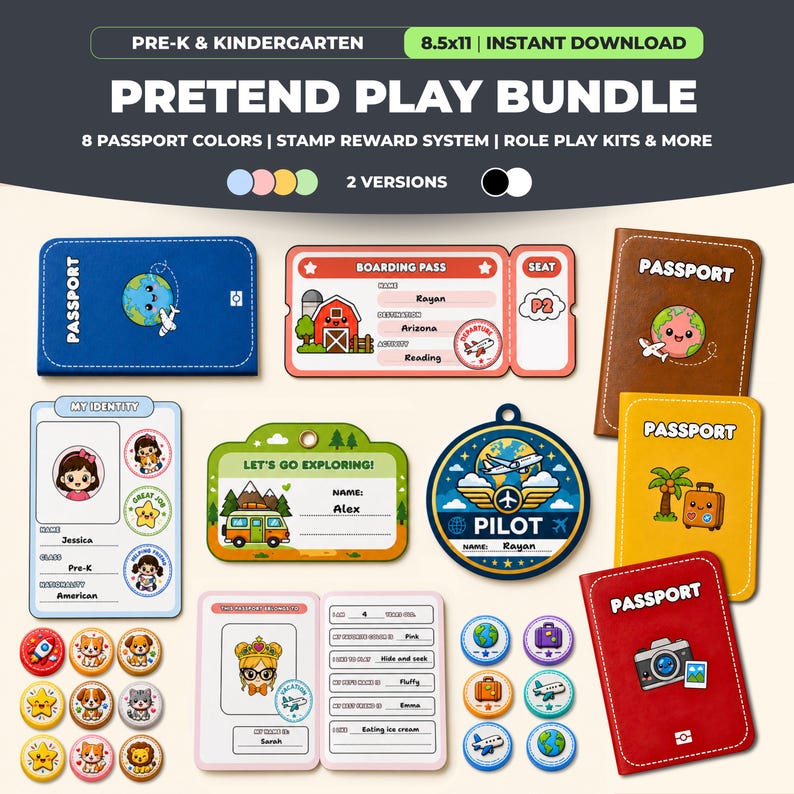 Kids Passport Template Bundle Printable. Students Pretend Play Passport ...