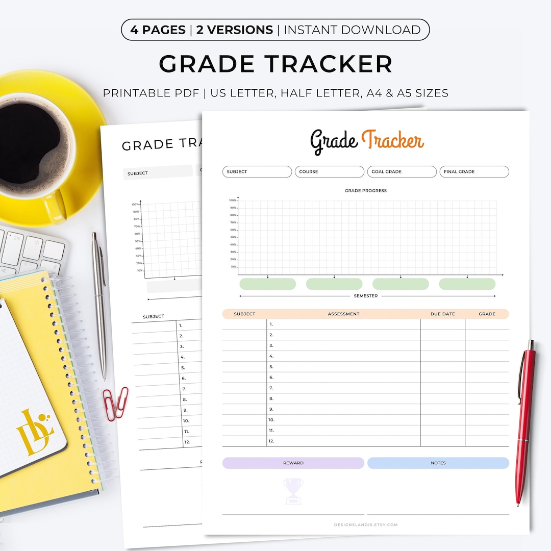 Grade Tracker Printable, Assignment Tracker, Teacher Grade Log, Student ...