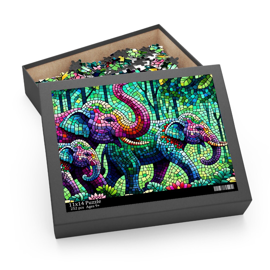 Vibrant Mosaic Elephant Family Puzzle Colorful Jigsaw Challenge With ...