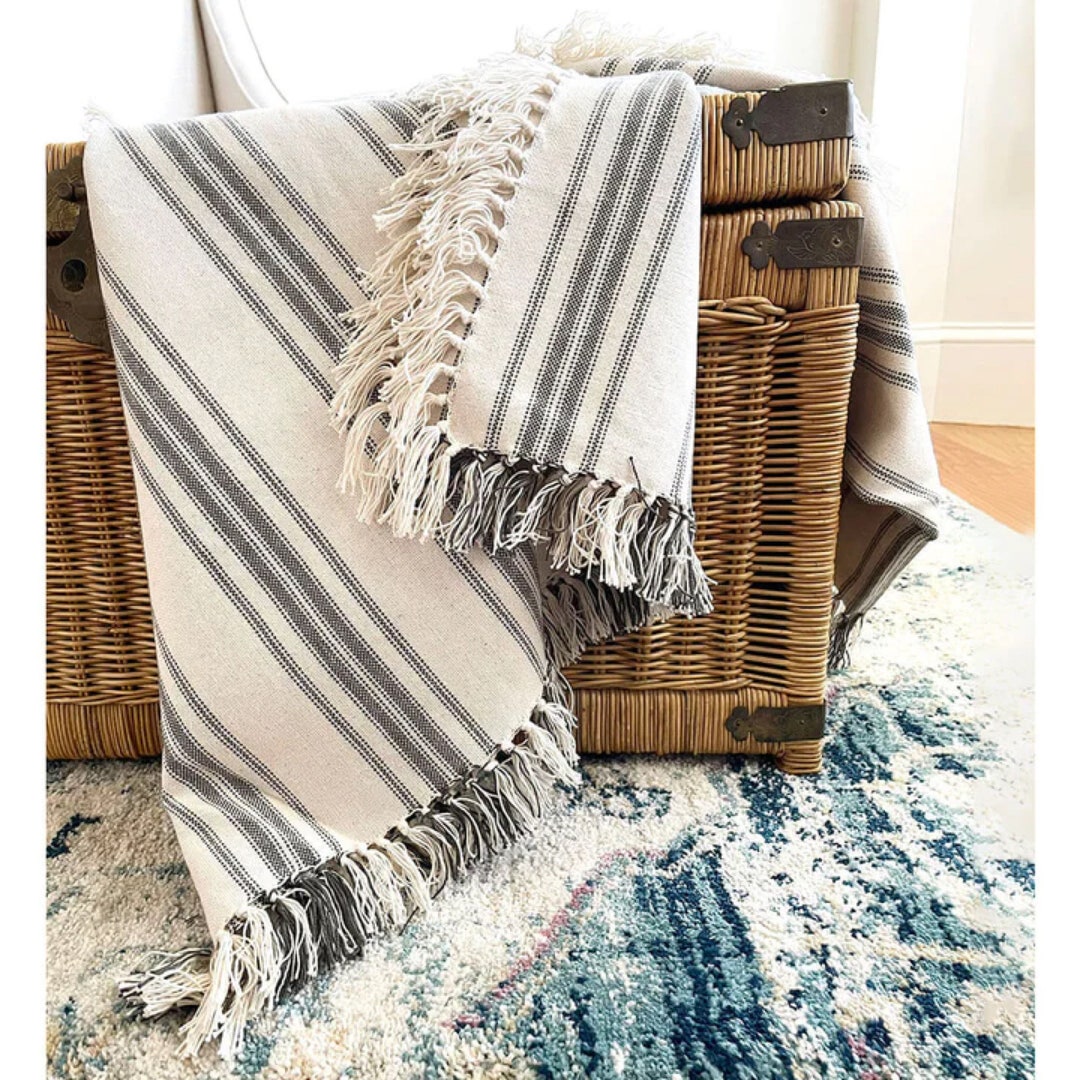 Cream and Pewter Grain Sack Throw - Etsy