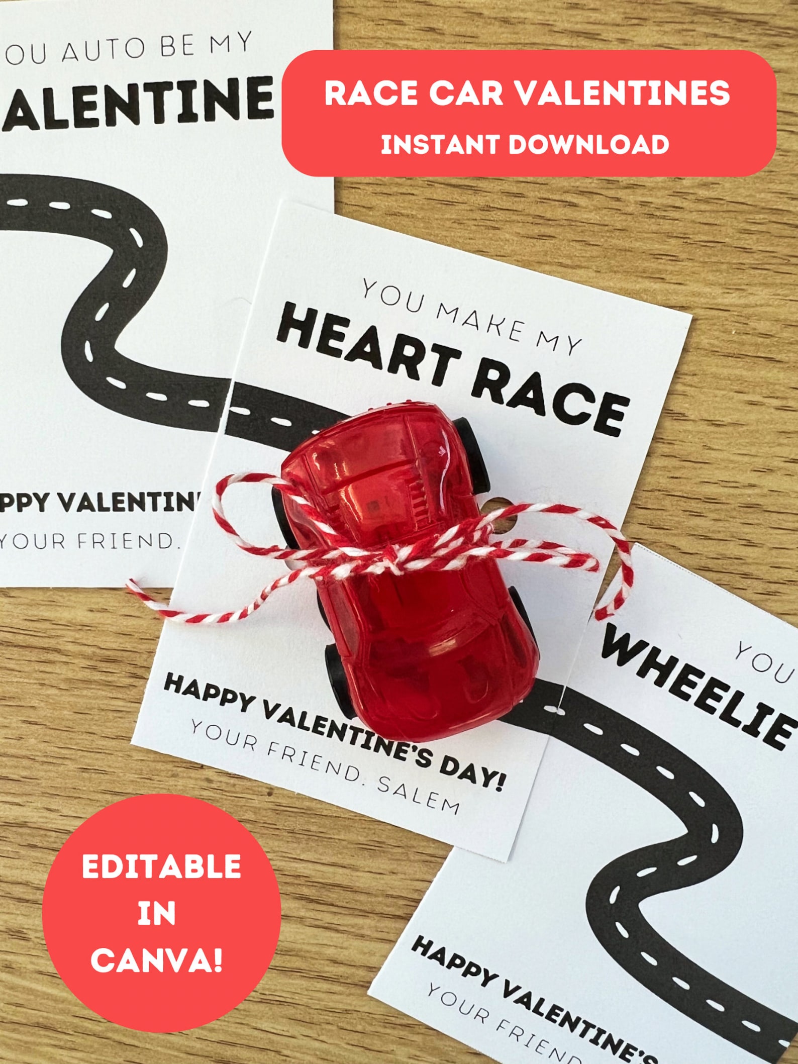 Kids Race Car Valentine Tag: Customizable Classroom Card (digital ...