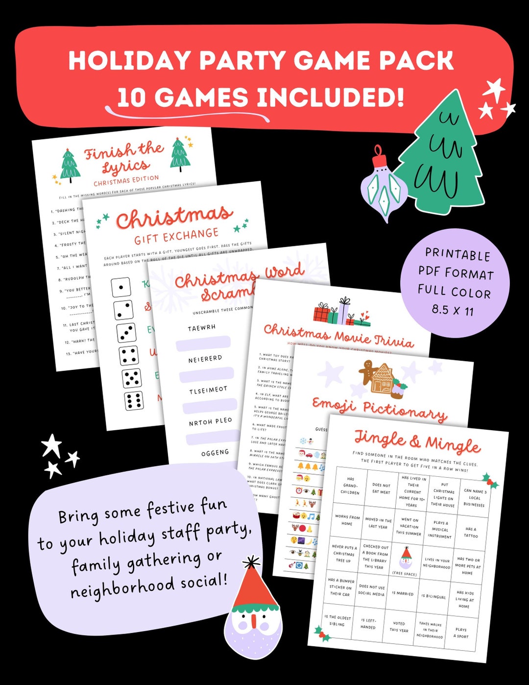 Christmas Party Games Bundle, Instant Download, Holiday Printable Games ...