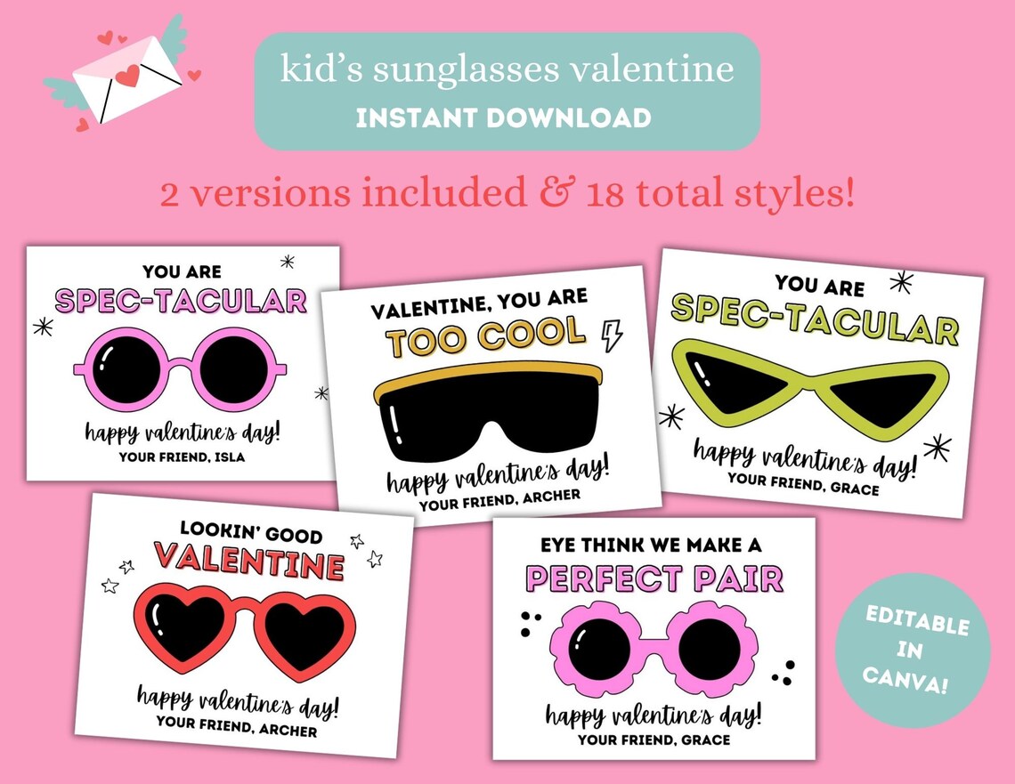 Kids Sunglasses Valentine Tag: Customizable Classroom Printable ...