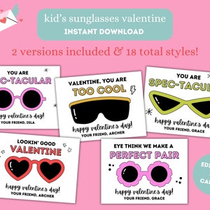 Kids Sunglasses Valentine Tag: Customizable Classroom Printable ...