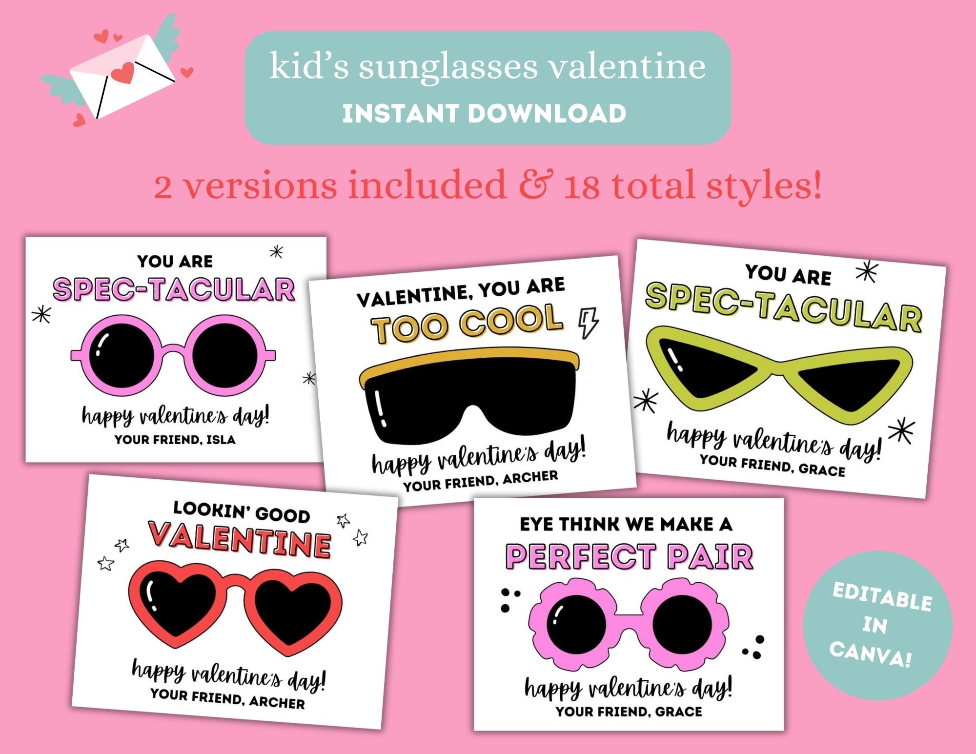 Kids Sunglasses Valentine Tag: Customizable Classroom Printable ...