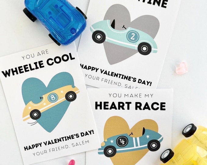 Kids Race Car Valentine Tag Customizable | Classroom Valentine ...