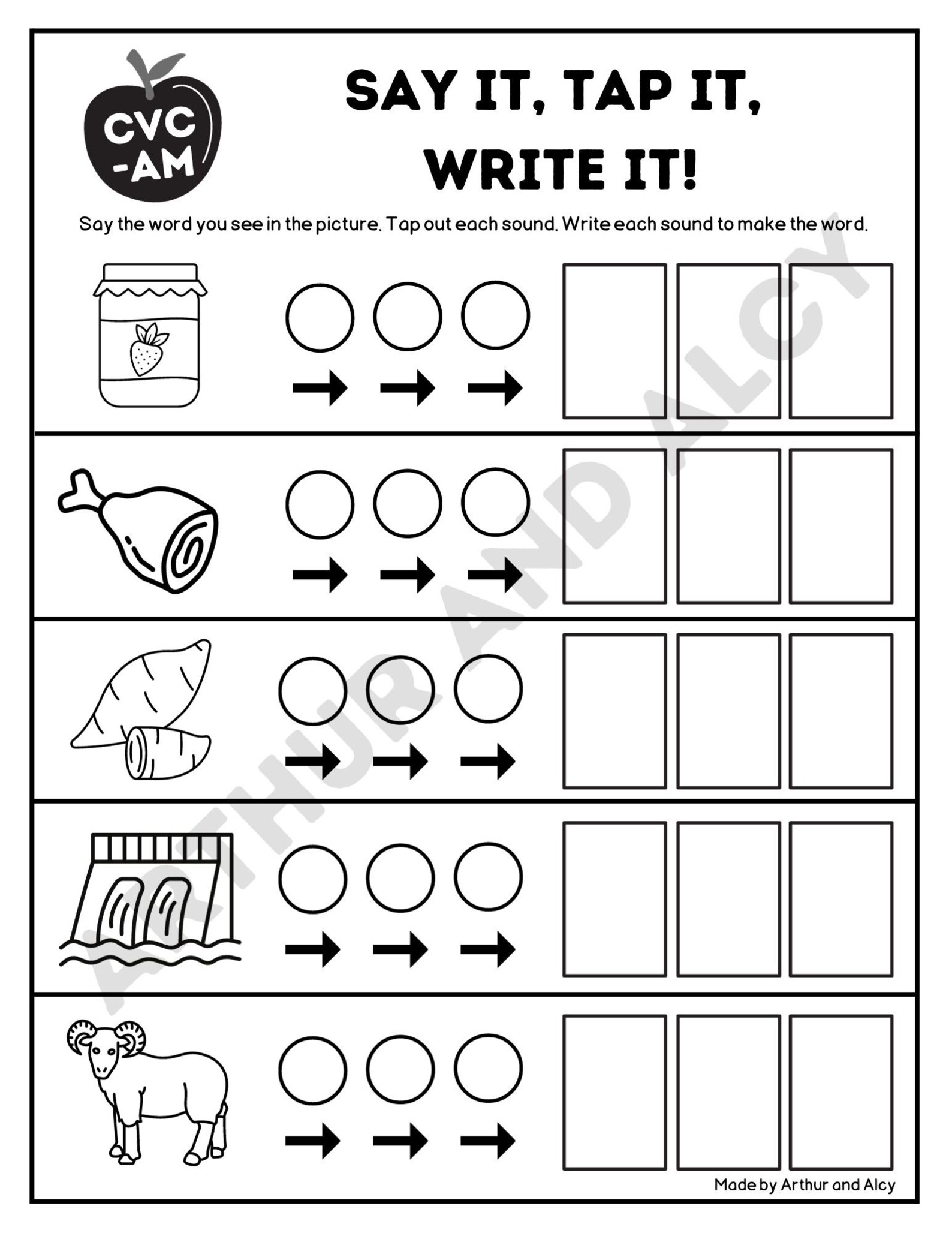 Say It, Tap It, Write It Short Vowel A, CVC Printable, Kindergarten ...