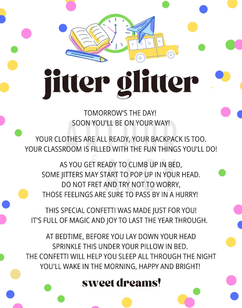 Jitter Glitter Confetti: Back to School Student Gift With Poem - Etsy