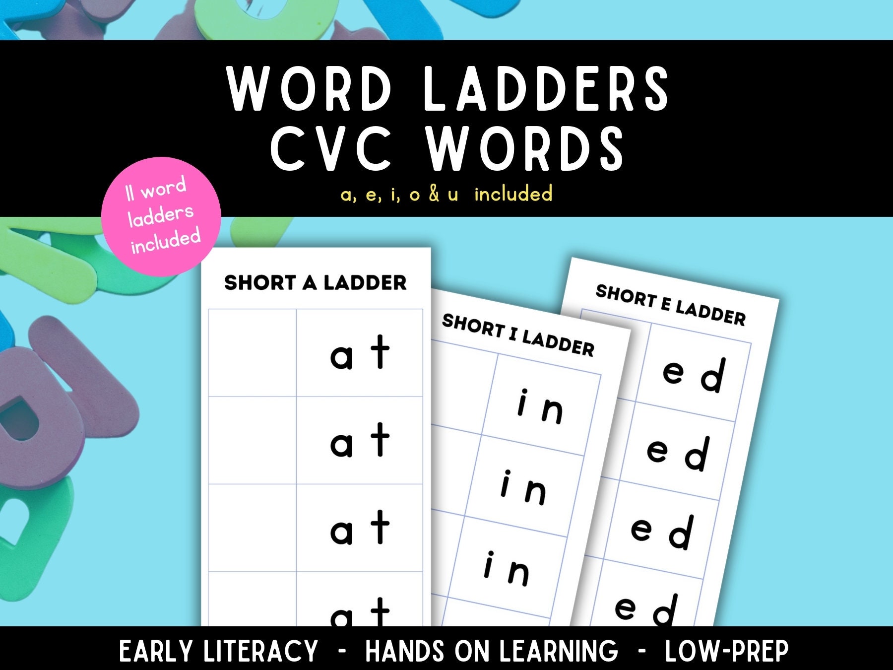 Beginning Sound Practice | Short Vowel Word Ladders | Early Reading ...