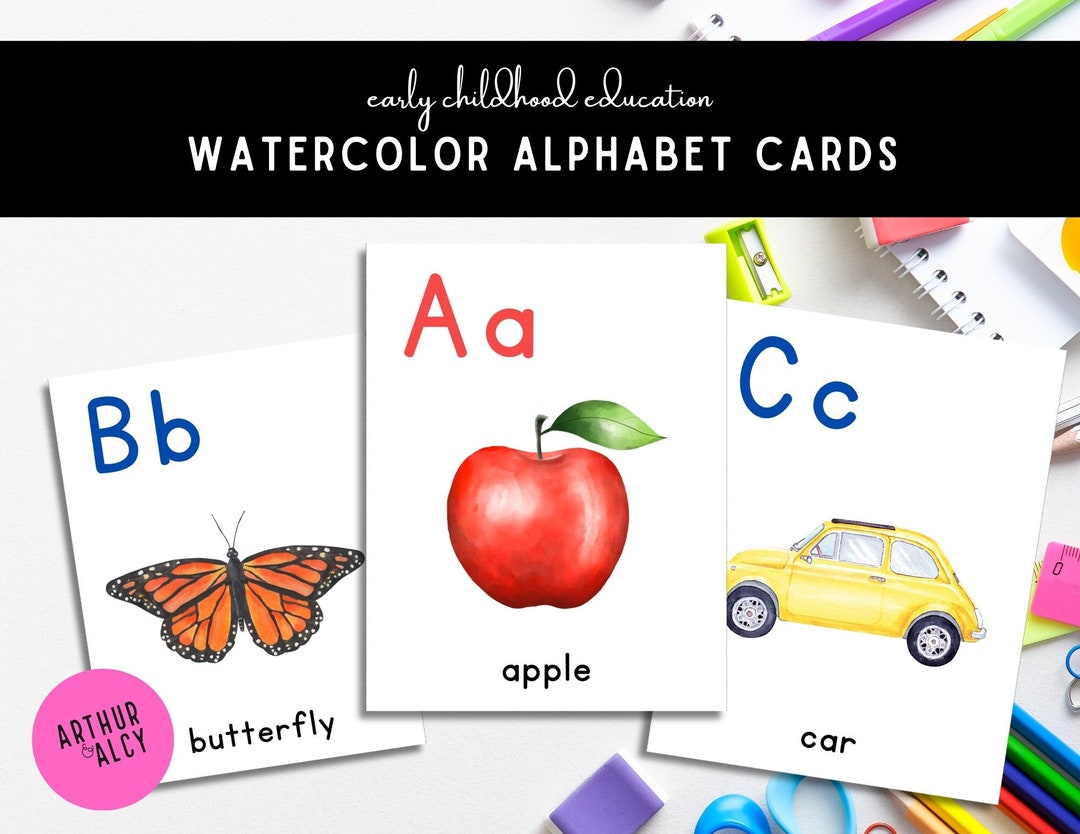 Watercolor Alphabet Cards, Nature Based Learning, Letter Picture Cards ...