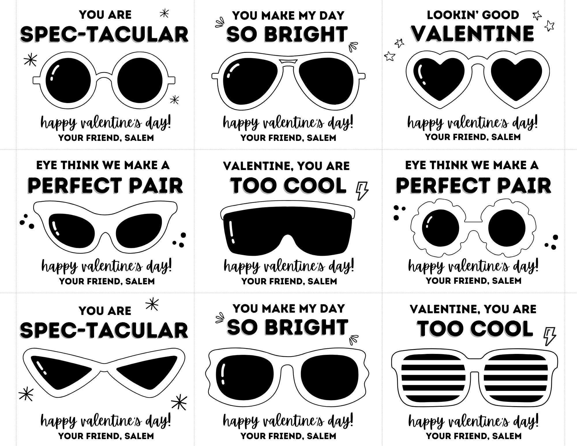 Kids Sunglasses Valentine Tag Customizable Toddler Classroom Valentine ...