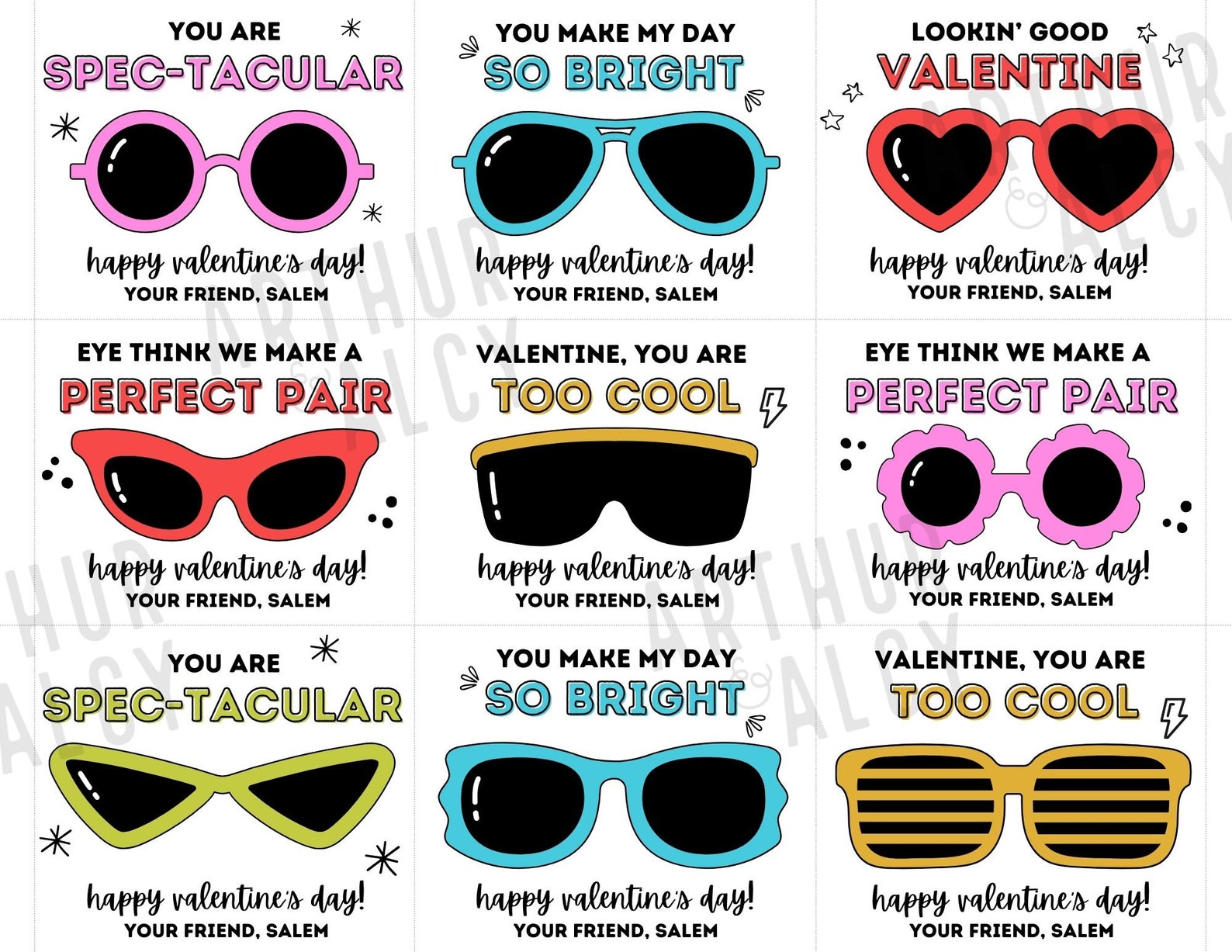 Kids Sunglasses Valentine Tag: Customizable Classroom Printable ...