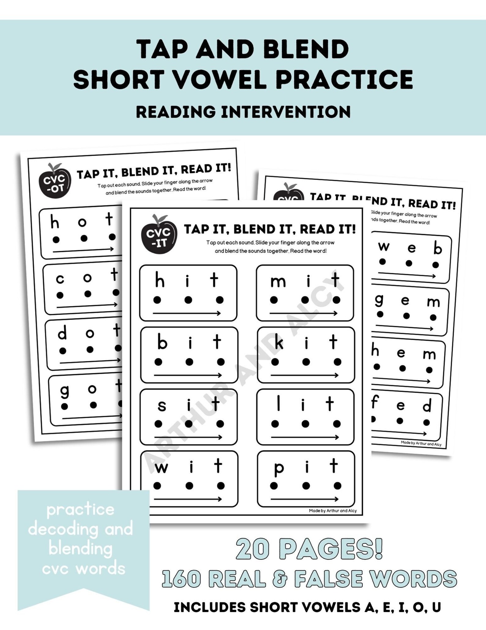 Tap and Blend Decoding Activity, Short Vowels, Early Childhood, CVC ...