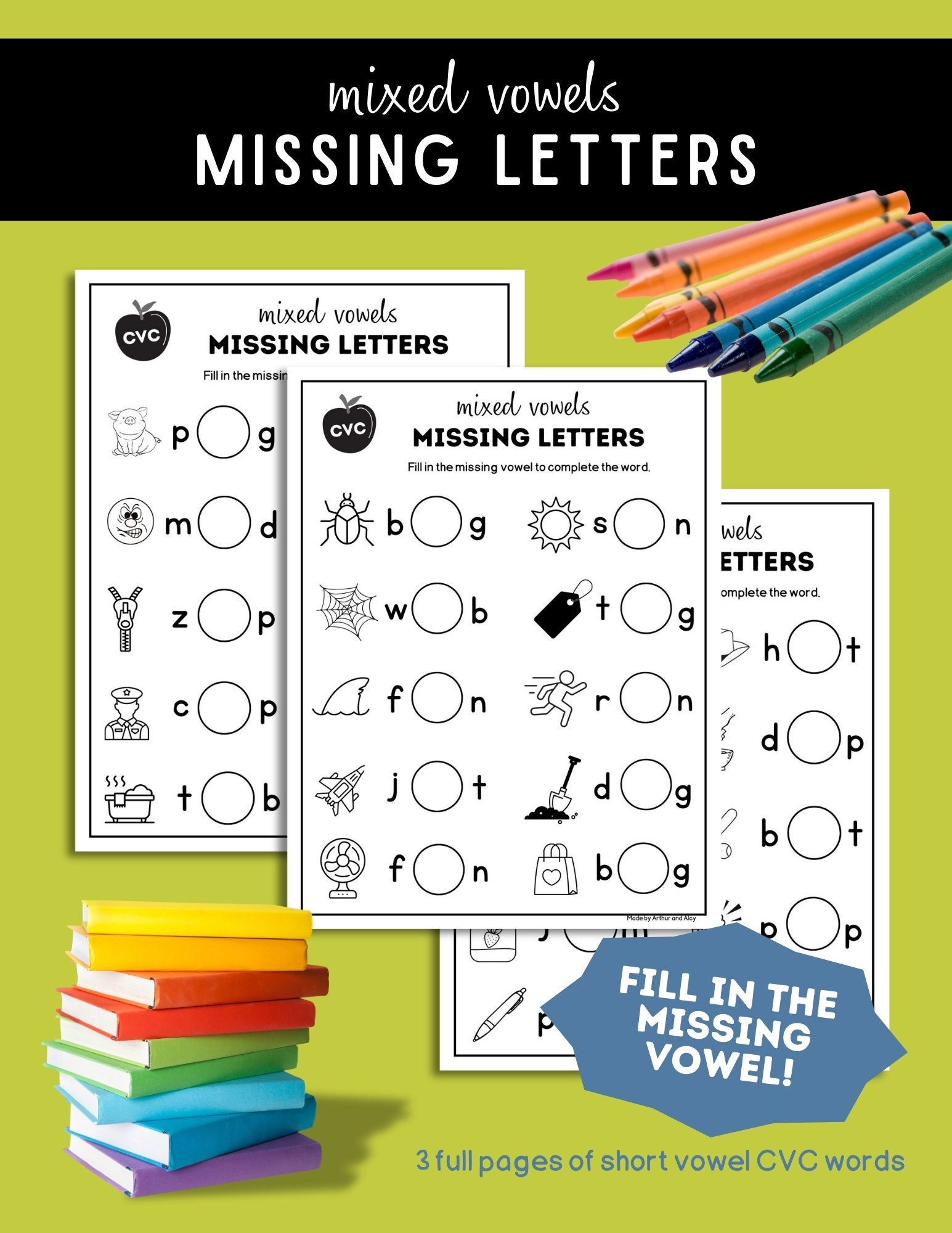 Missing Vowel Activity, Kindergarten, Preschool, Homeschool, Early ...
