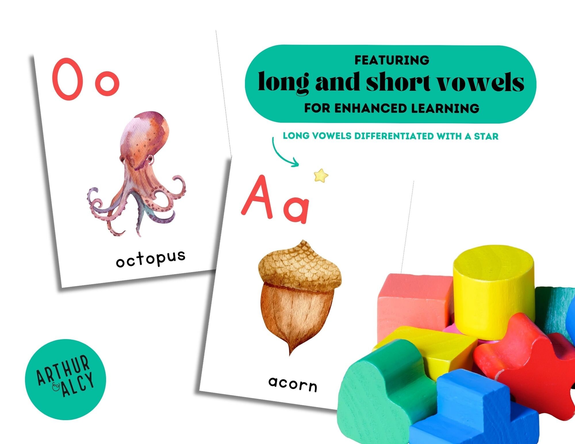 Watercolor Alphabet Cards, Nature Based Learning, Letter Picture Cards ...