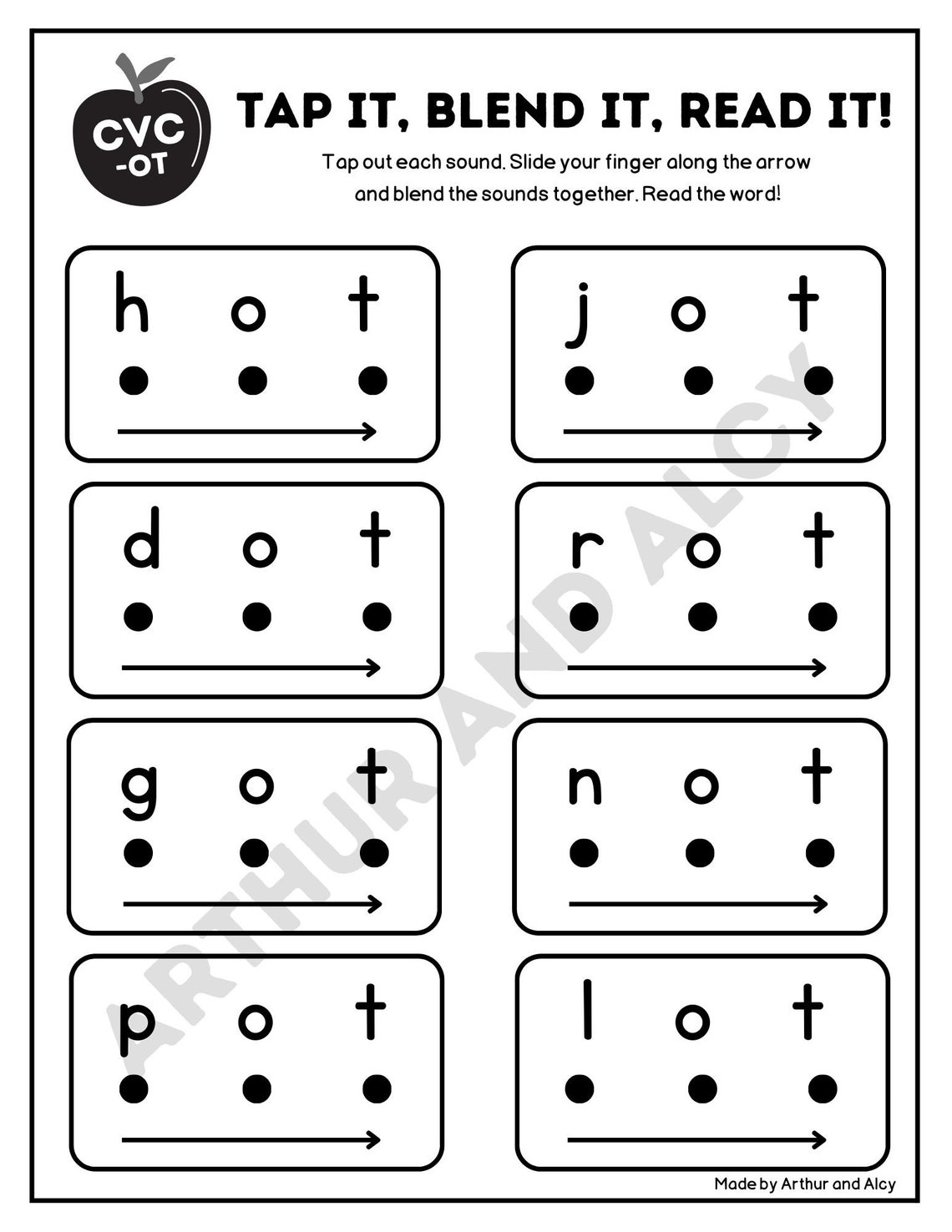 CVC Word Families Printable: Tap and Blend, Early Literacy (digital ...