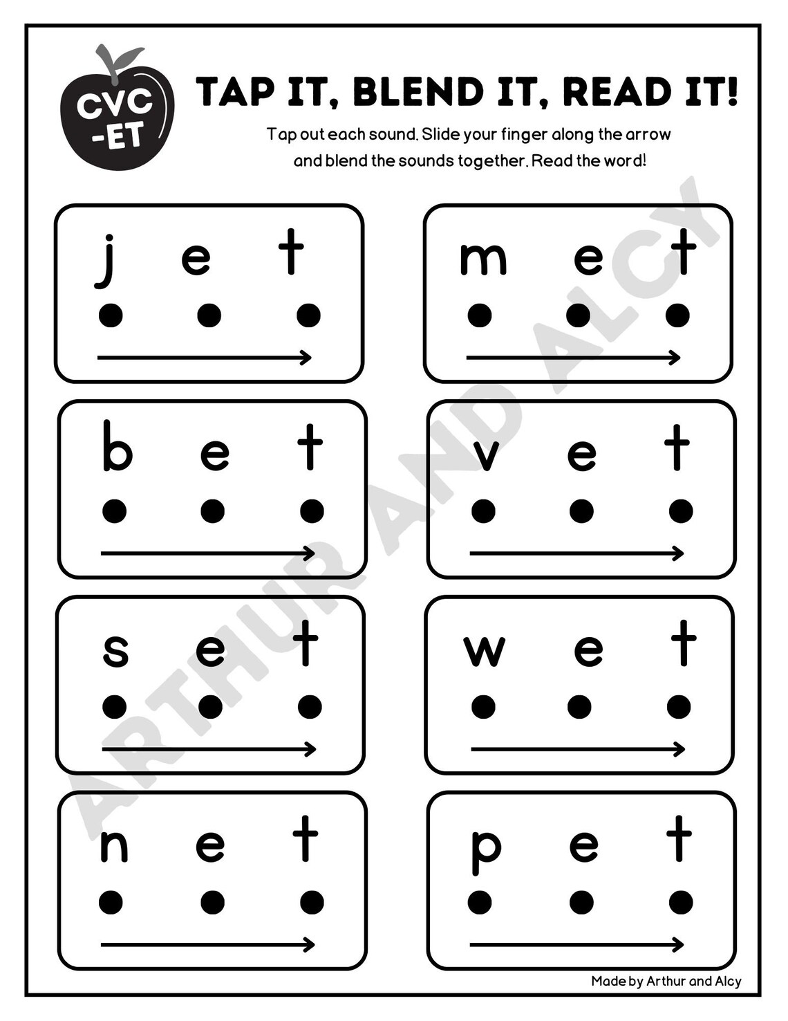 Tap and Blend, Short Vowel CVC Printable, Kindergarten, First Grade ...