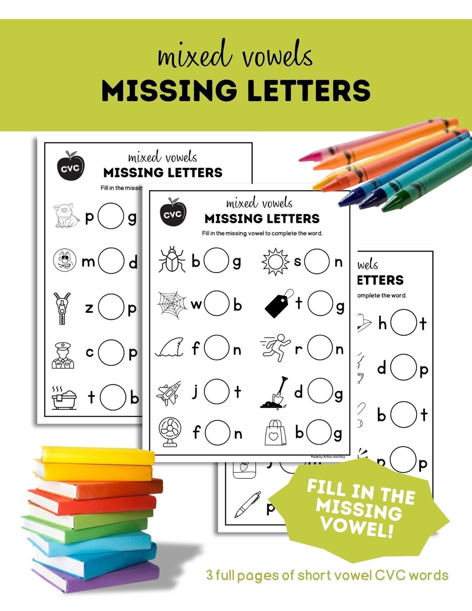 Missing Vowel Activity, Kindergarten, Preschool, Homeschool, Early ...