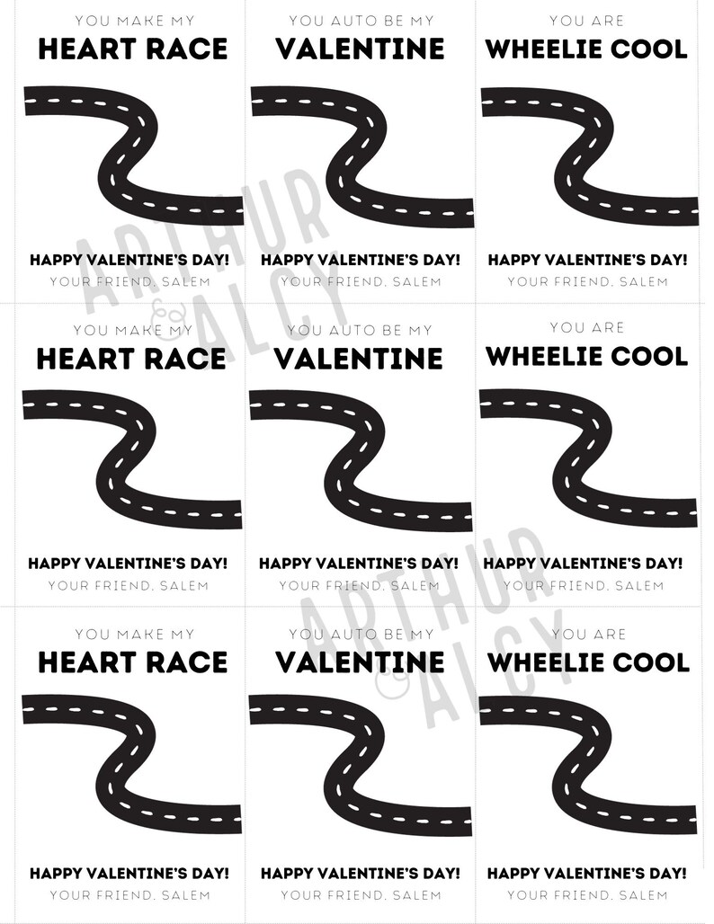 Kids Race Car Valentine Tag Customizable Classroom Valentine Editable ...