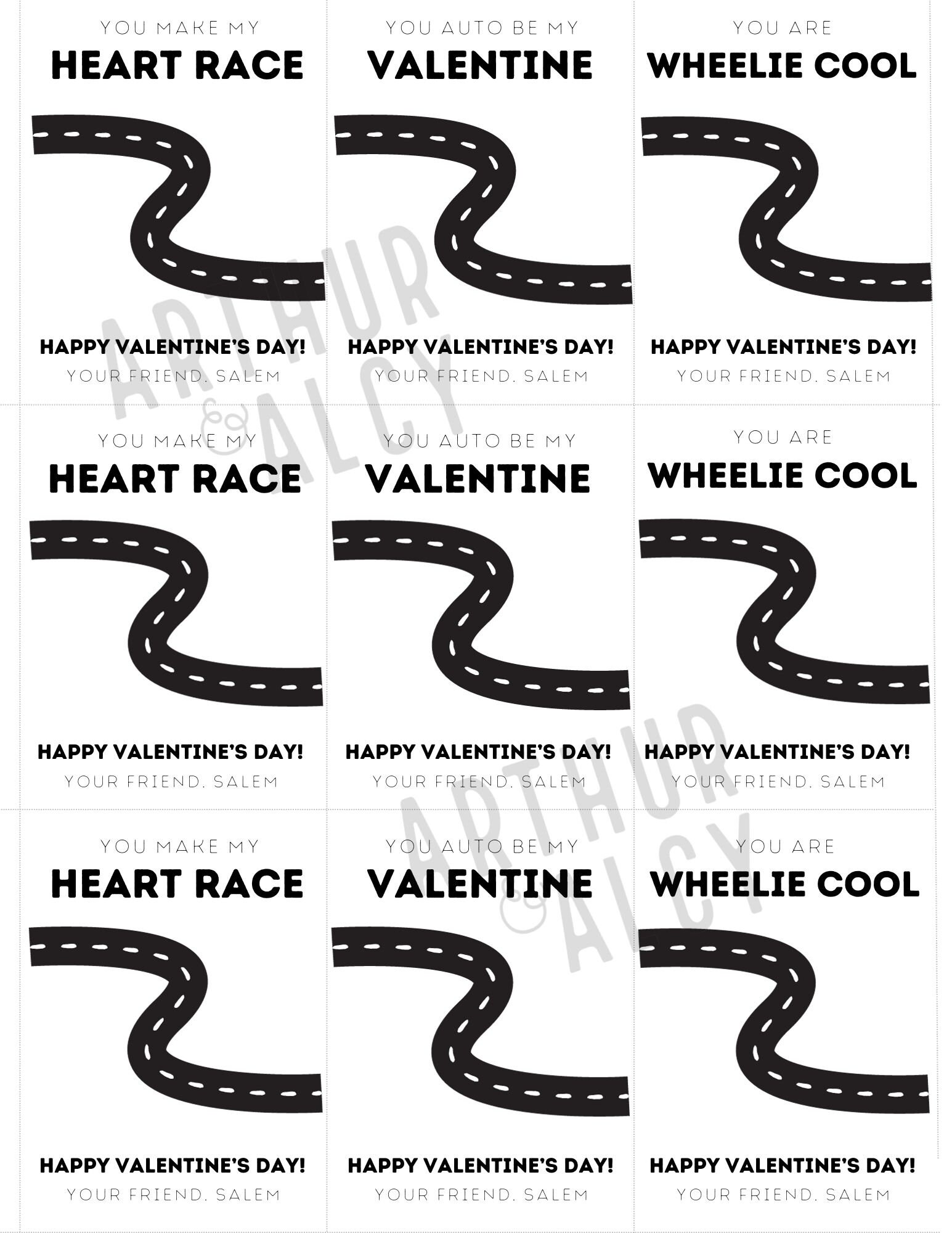 Kids Race Car Valentine Tag: Customizable Classroom Card (digital ...