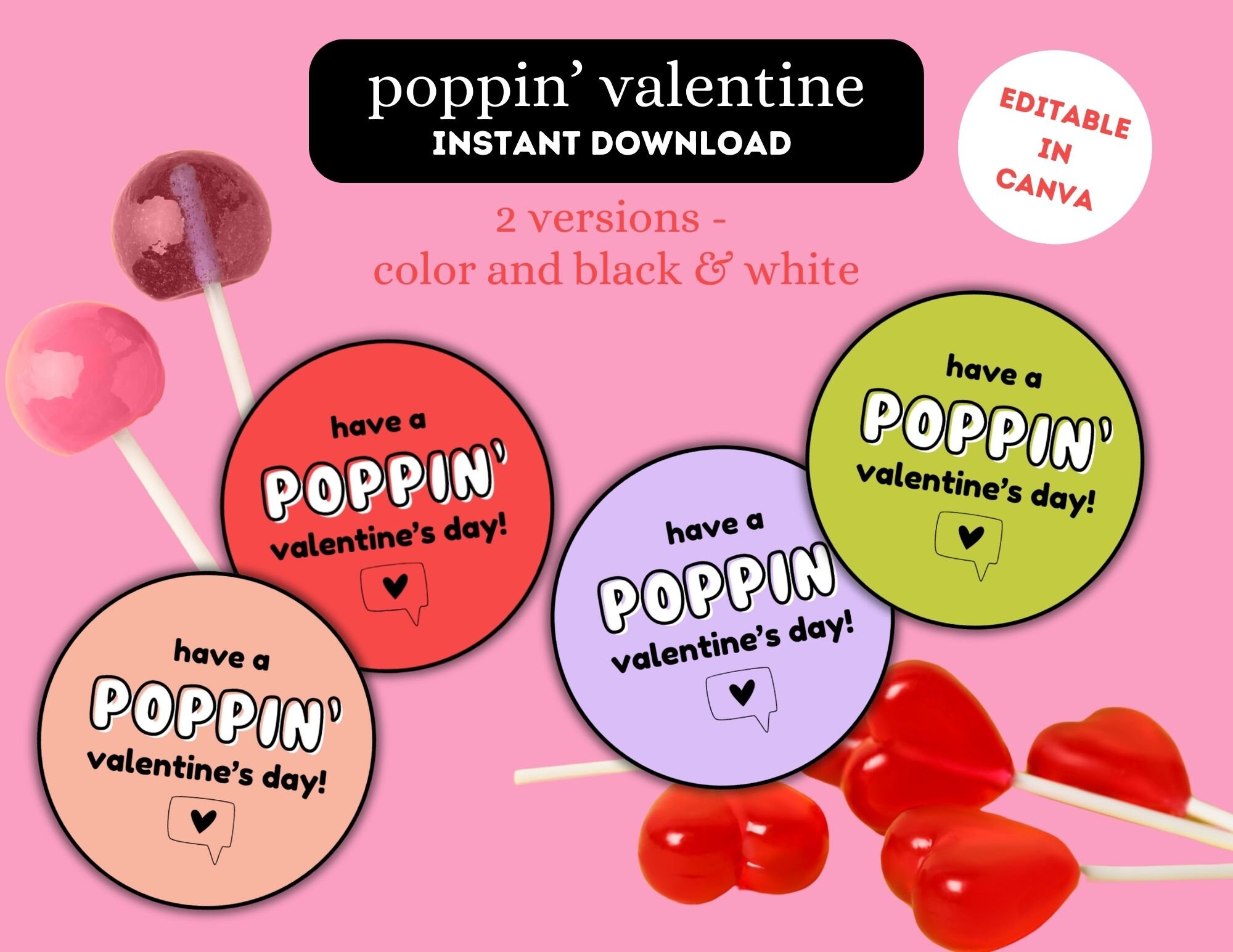 Pop It Valentine Tag Customizable Toddler Classroom Valentine Lollipop ...