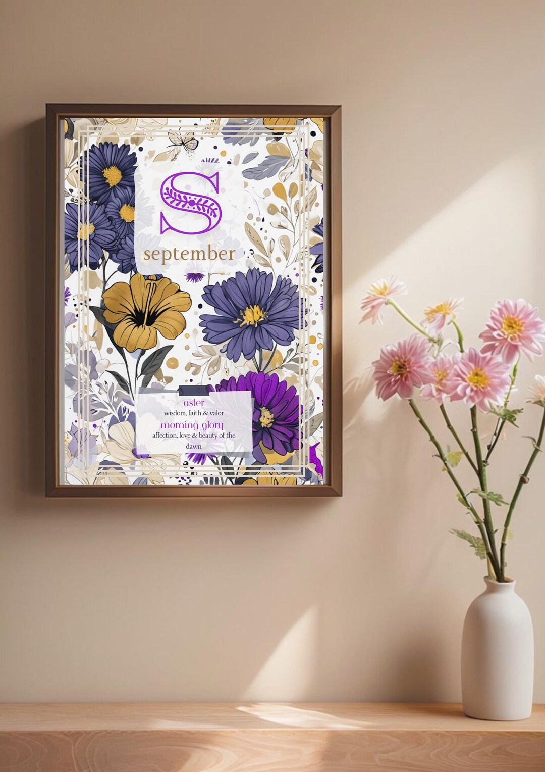 September Birth Month Flower A4 Digital Wall Art Morning Glory & Aster ...