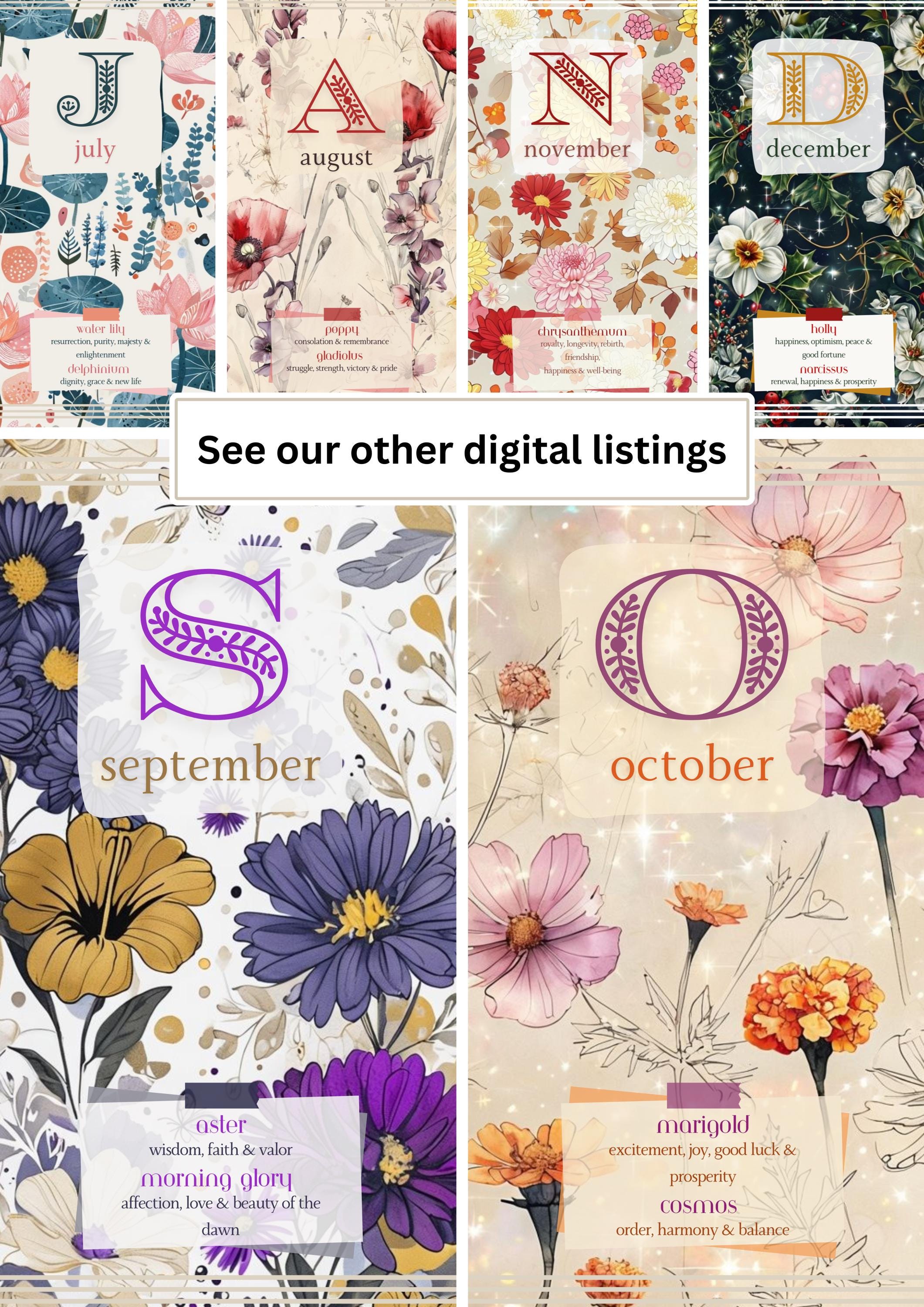 October Birth Month Flower A4 Digital Wall Art Cosmos & Marigold ...