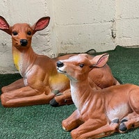 Exquisite Concrete Garden Fawn Deer Statue! Hand Cast and Hand Painted ...