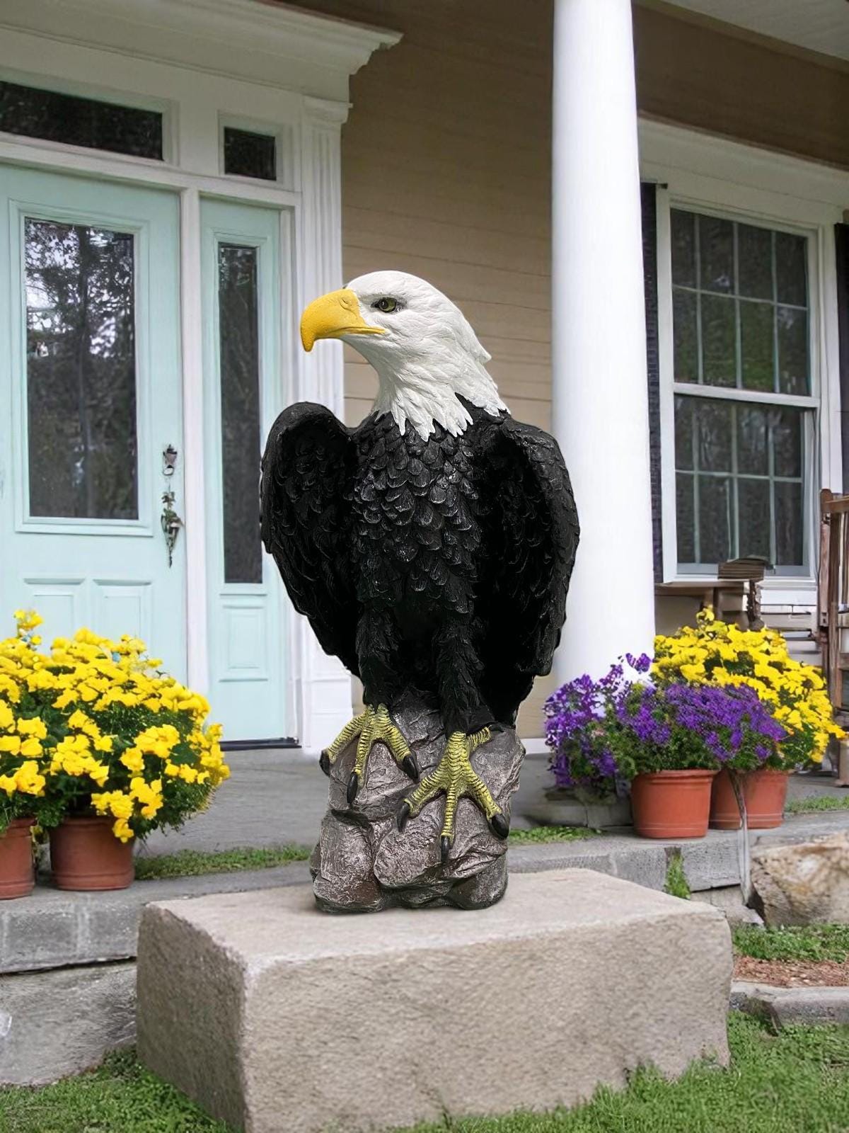 24" Solid Concrete Life-size American Bald Eagle Statue Eagle Statue ...