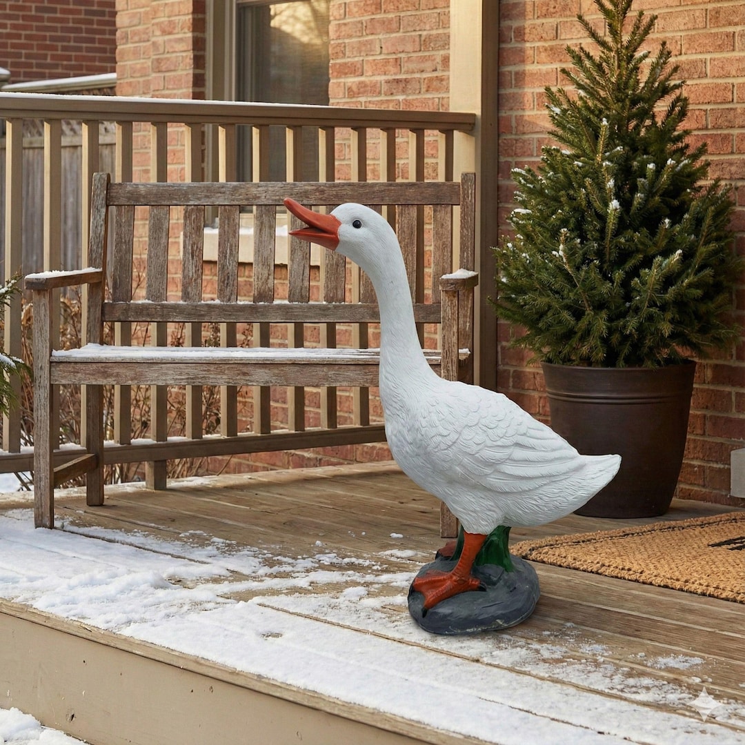 Large 19" Cement Porch Goose Statue, Outdoor American Dress up Goose ...