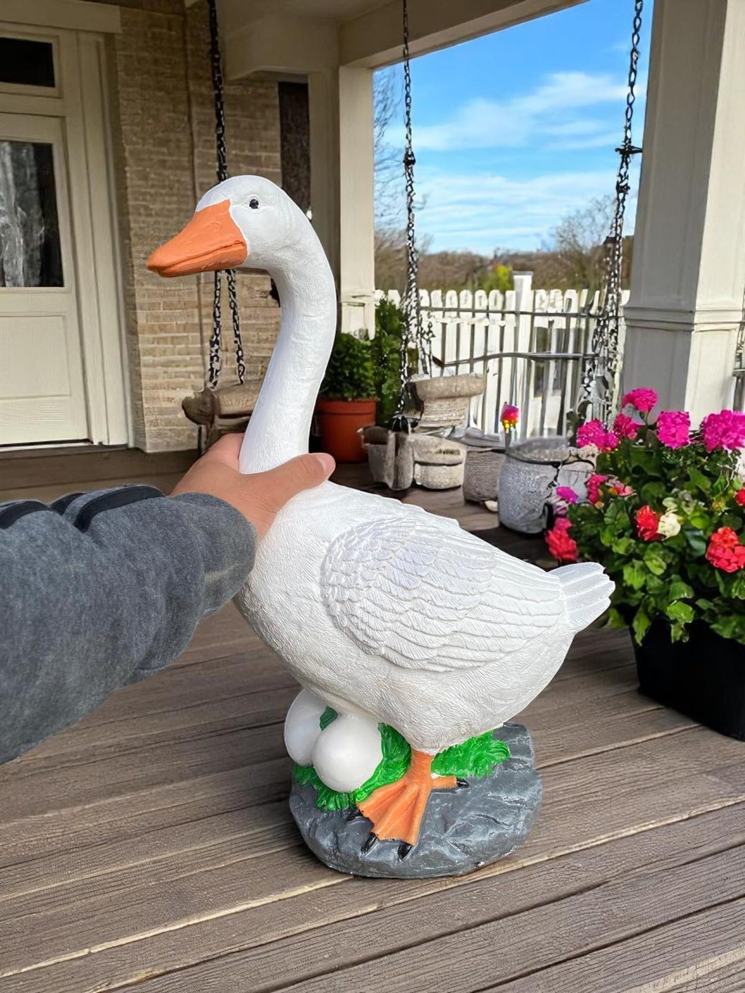 MASSIVE 19" Cement Porch Goose Statue, American Dress up Goose Statue ...
