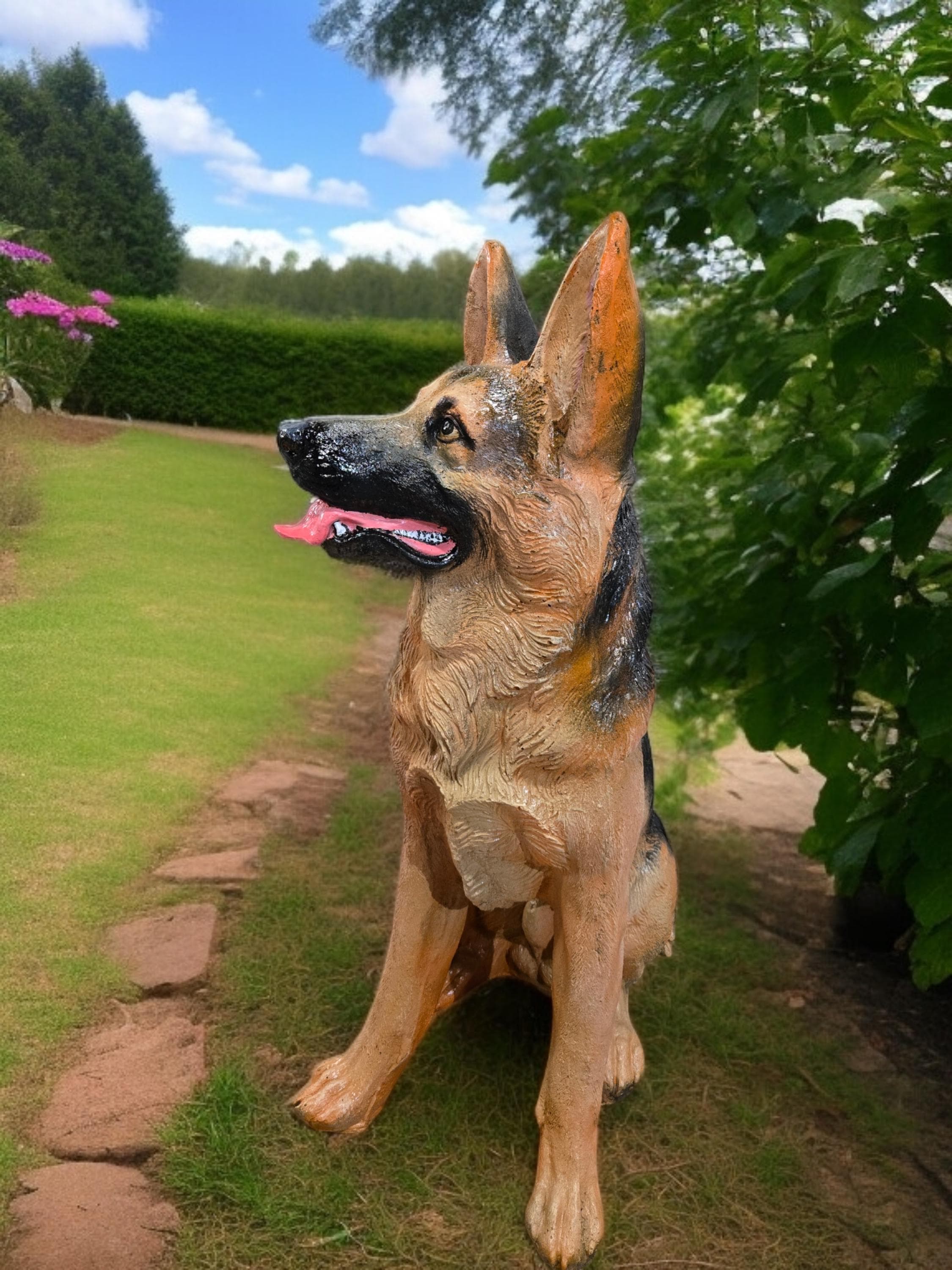 Custom Concrete MASSIVE German Shephard Statue Sitting Up-right ...