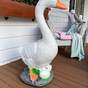 MASSIVE 19" Cement Porch Goose Statue, American Dress up Goose Statue ...