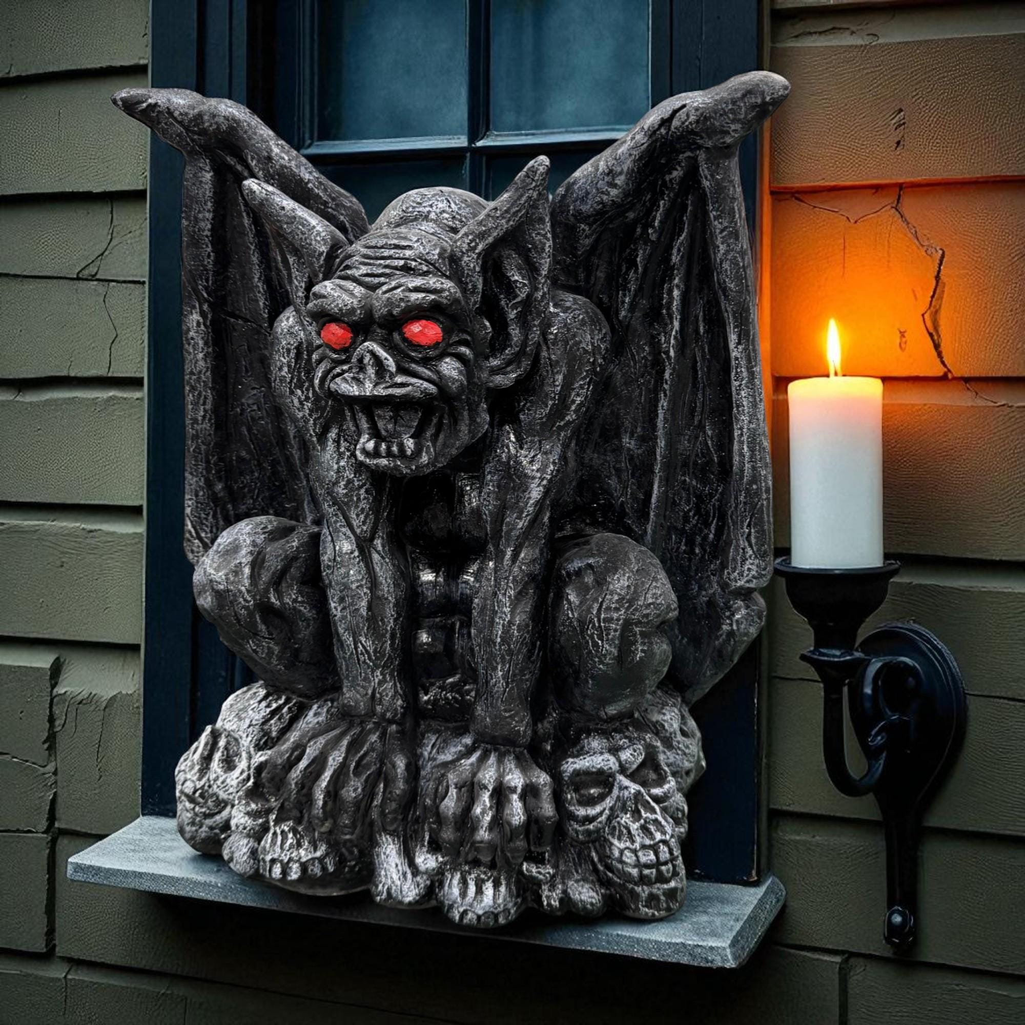 Large Winged Gargoyle Stone Statue Outdoor Decor, Sitting Gargoyle ...