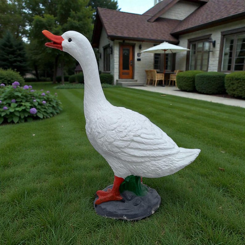 Large 19" Cement Porch Goose Statue, Outdoor American Dress up Goose ...