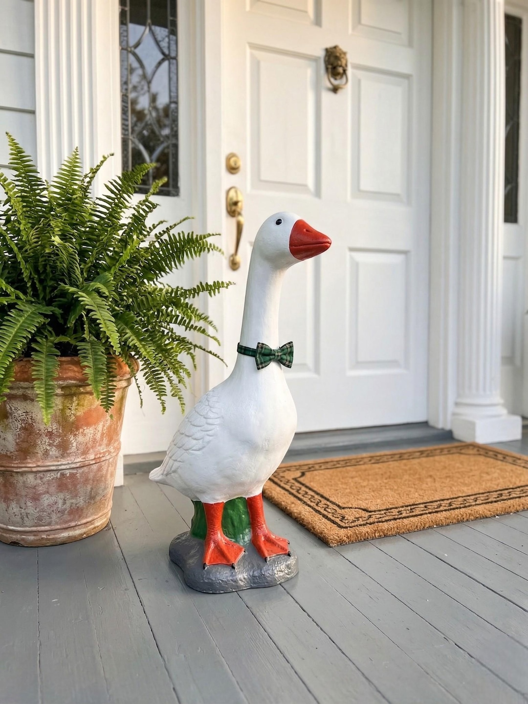 Large 28" Solid Concrete Porch Goose Statue | Heavy Dress up Cement ...