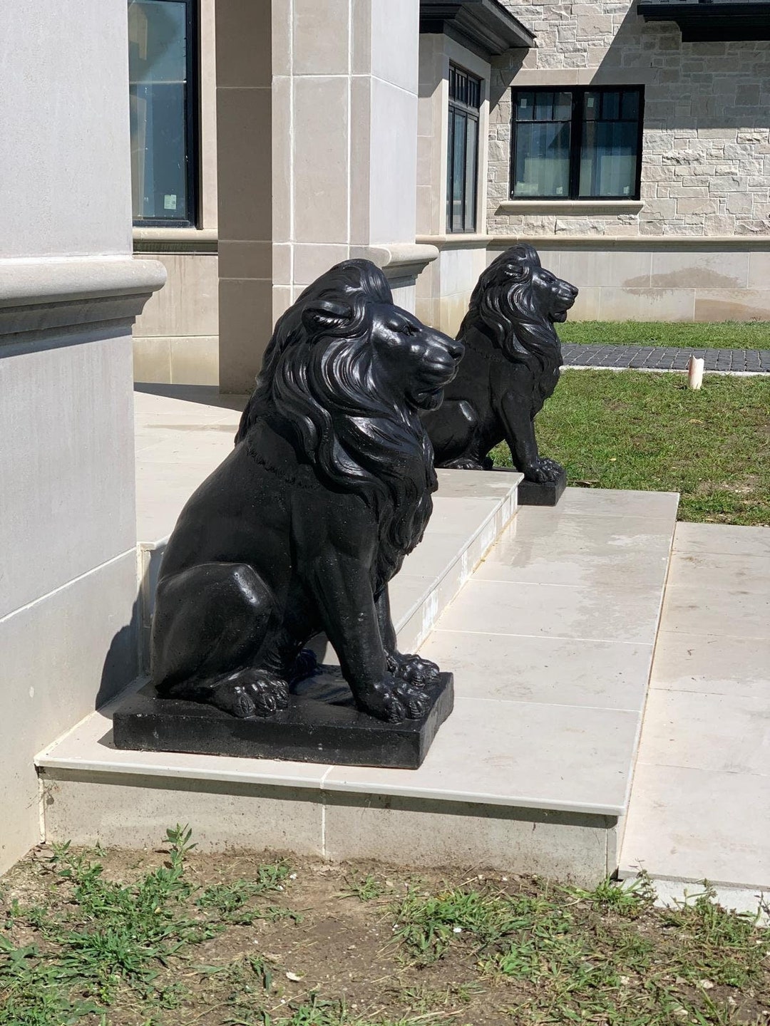 MASSIVE 40" Cement Lion King Statue Outdoor Solid Stone Sentinel Lion ...