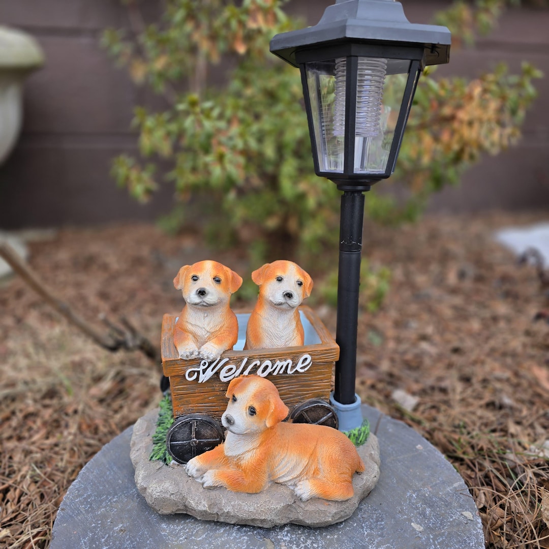 Solar Dog Garden Statue With Lantern – Realistic Hand-painted 3 Dogs ...