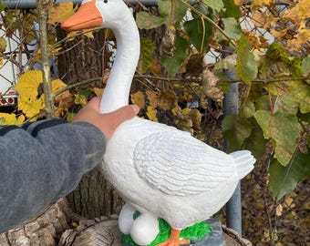 Large 17" Cement Porch Goose Statue, American Dress up Goose Statue ...