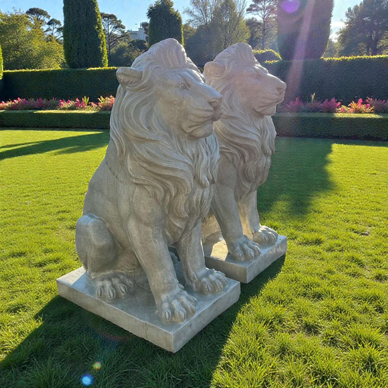 40" Concrete Lion Statue - 700lb Solid Stone Estate Guardian - Large ...
