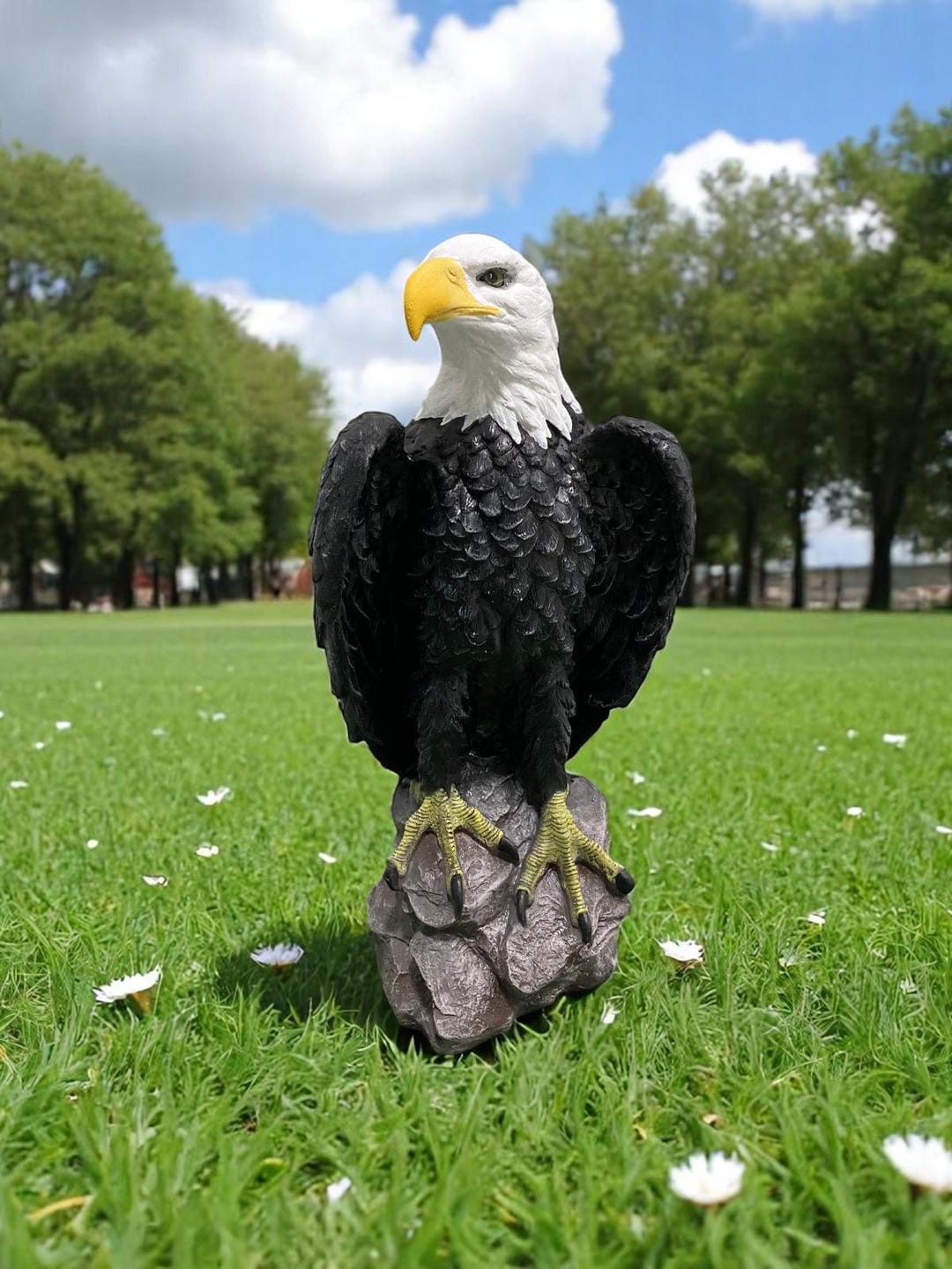 24" Solid Concrete Life-size American Bald Eagle Statue Eagle Statue ...