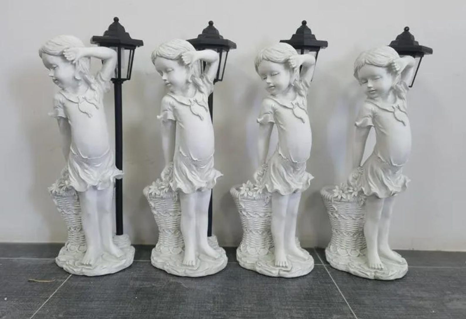 21" Flower Girl Statue With Planter – Antique Finish Garden Sculpture ...