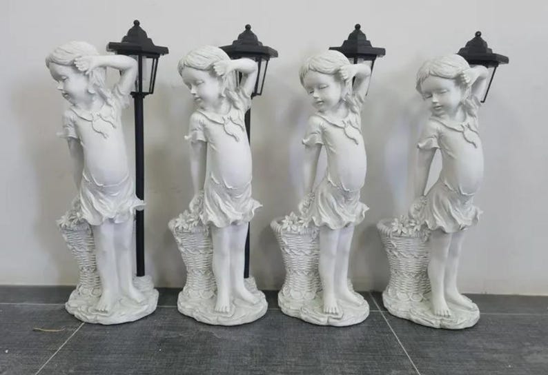 21" Flower Girl Statue With Planter – Antique Finish Garden Sculpture ...
