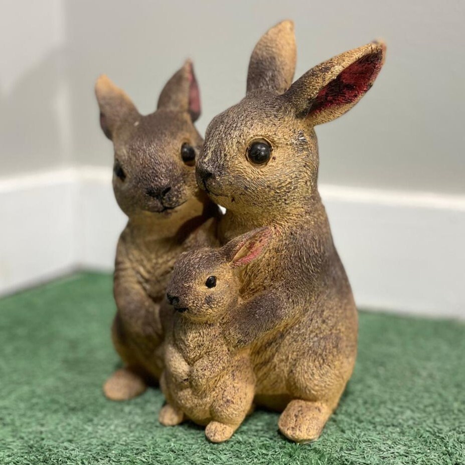 9 Solid Concrete Rabbit Family Statue, Weather Proof Rabbits Outdoor ...